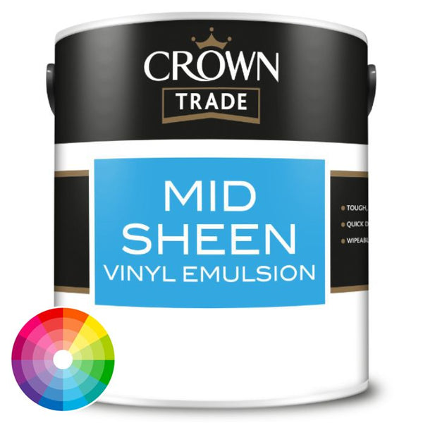 Crown Trade Mid Sheen Washable Vinyl Emulsion Tinted Colour Match Paint ...