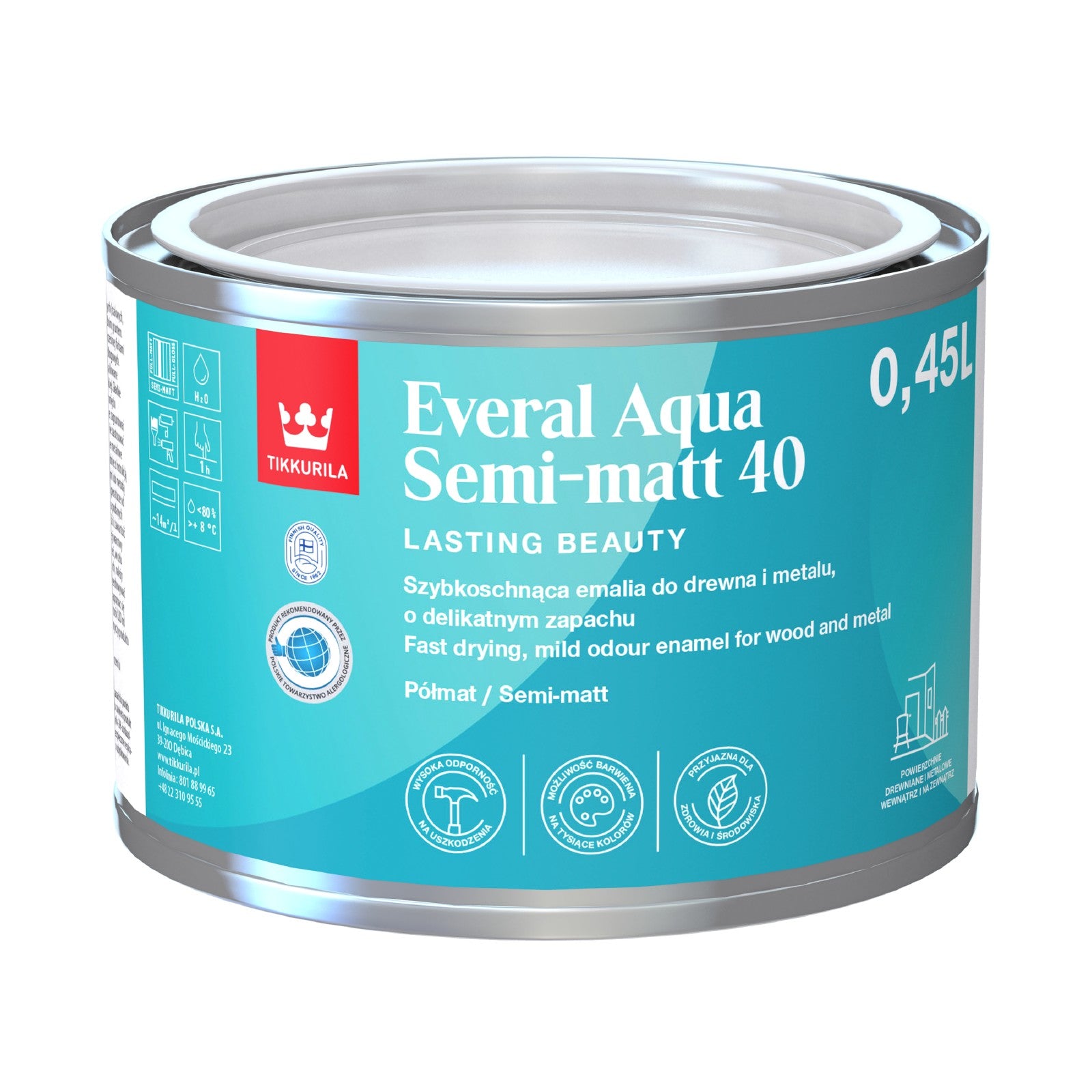 Tikkurila Everal Aqua Satin [40] White Water Based Enamel Paint ...